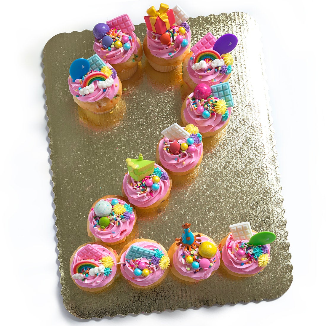 Pink Rainbow Party Number Cupcake Cake | The Sugar Bakery